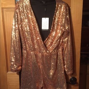 Pants & Jumpsuits | Gorgeous Gold Romper Bnwt | Poshmark