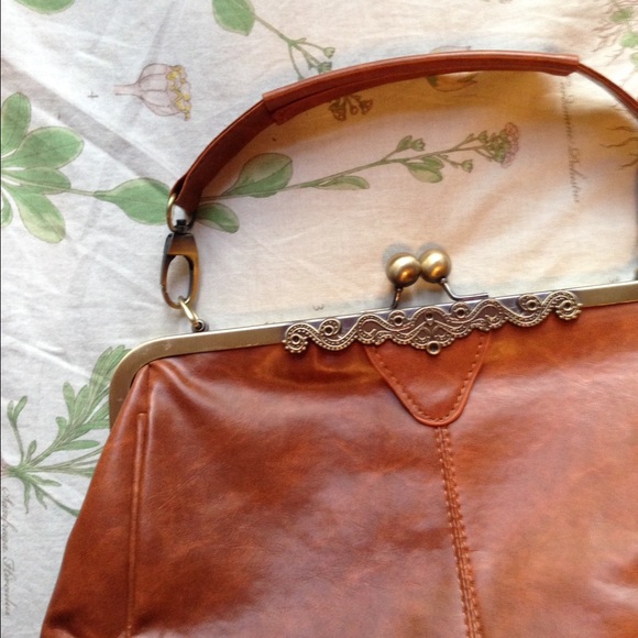 Vintage | Bags | Tan Faux Leather Vintage Large Handbag | Poshmark