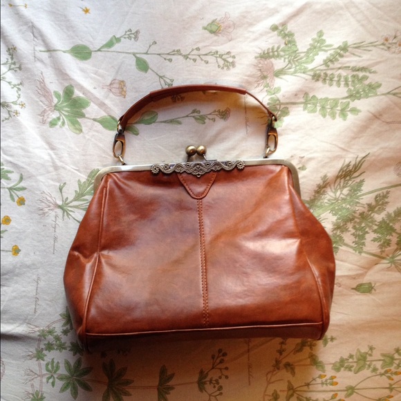Vintage | Bags | Tan Faux Leather Vintage Large Handbag | Poshmark
