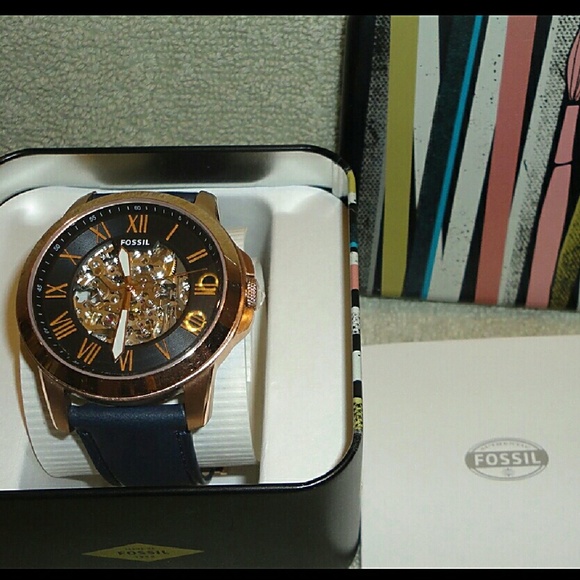 Fossil | Accessories | Nwt Fossil Automatic Rose Blue Skeleton Watch ...