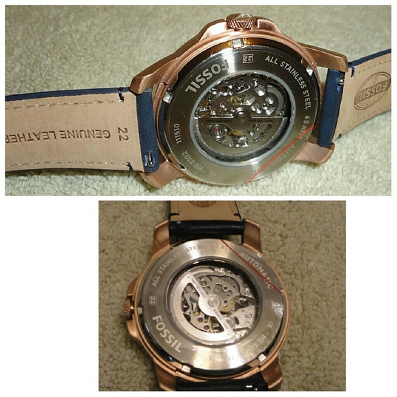 Fossil | Accessories | Nwt Fossil Automatic Rose Blue Skeleton Watch ...