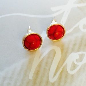 Zara | Jewelry | Zara Red Marble Gold Earrings | Poshmark