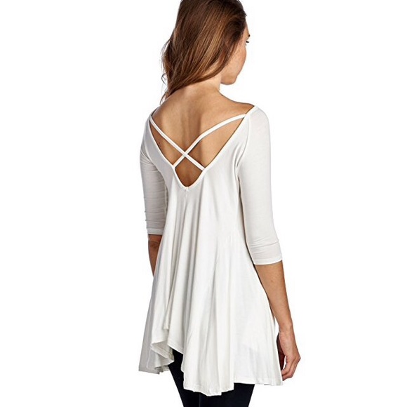 fairlygirly | Tops | Open Cross Back Drapey Loose Sharkbite Swing Top ...