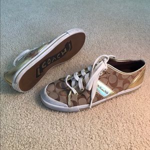 Coach | Shoes | Coach Gold Metallic Tennis Shoes | Poshmark