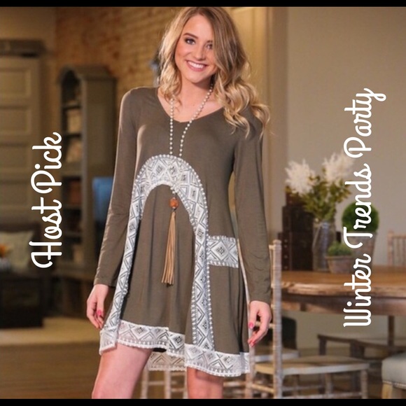 Infinity Raine | Dresses | Olive Lace Embellished Dress | Poshmark