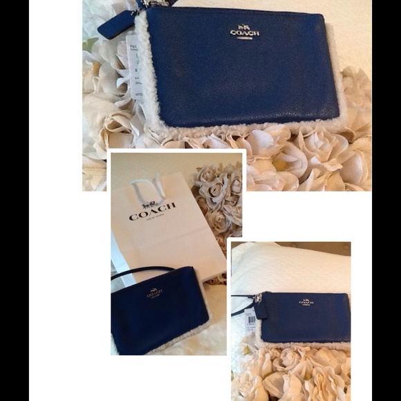 Coach | Bags | Nwt Coach Slate Blue Leather Shearling Wristlet | Poshmark