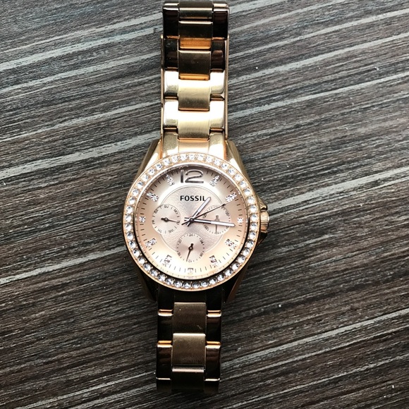 Fossil | Accessories | Fossil Riley Rose Gold Stainless Steel Watch ...