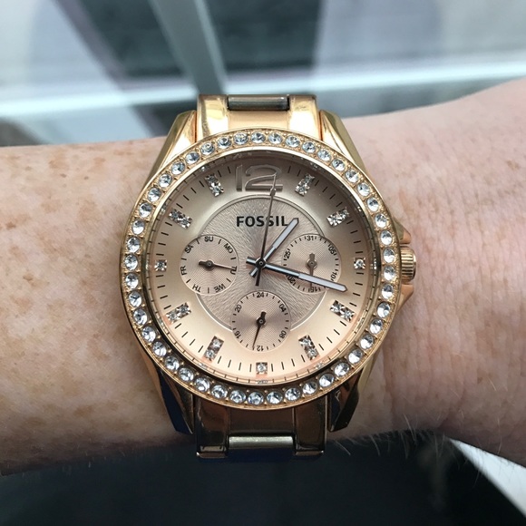 Fossil | Accessories | Fossil Riley Rose Gold Stainless Steel Watch ...