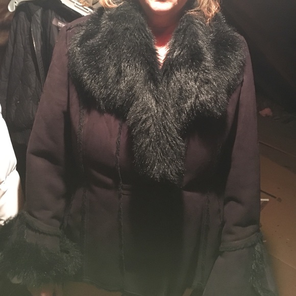 Utex | Jackets & Coats | Half Fur Half Swede Black On Brown Coat | Poshmark