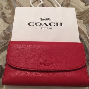 Coach | Bags | Authentic Red Pebbled Leather Coach Wallet | Poshmark