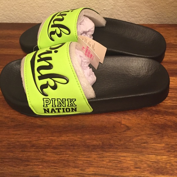 PINK Victoria's Secret | Shoes | Vs Pink Neon Green Slides | Poshmark
