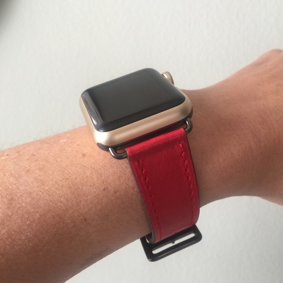 Other | Space Gray Red Apple Watch Leather Band Strap | Poshmark