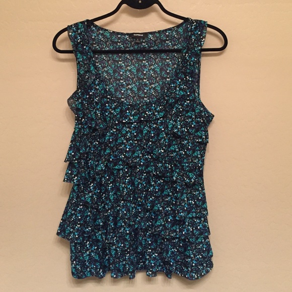 Express | Tops | Floral Ruffle Front Express Sleeveless Top | Poshmark
