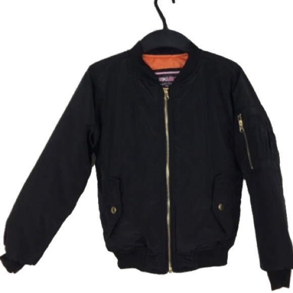 Jackets & Coats | Little Girls Black Bomber Jacket With Gold Zippers ...