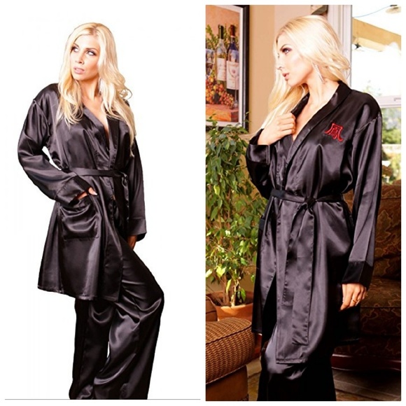 Lovely Day | Intimates & Sleepwear | Ladies Black Satin Robe With Pants ...
