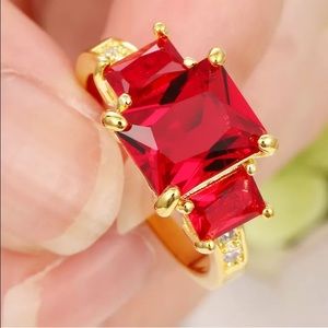 Jewelry | Ruby Red Emerald Cut Yellow Gold Ring | Poshmark