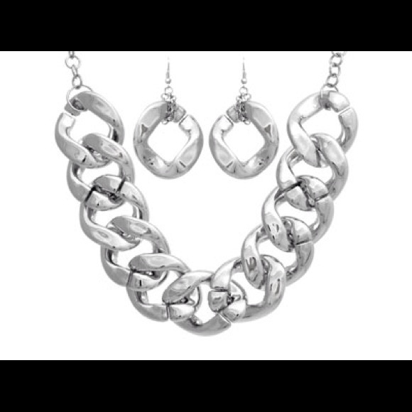 Jewelry | Designer Link Silver Chain Necklace Matching Ear | Poshmark