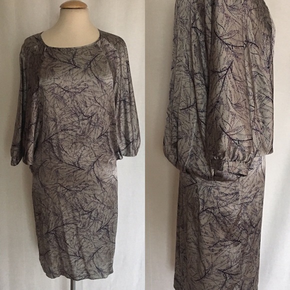 Anthropologie | Dresses | Anthropologie Gray Silk Branch Dress By Rutzou | Poshmark