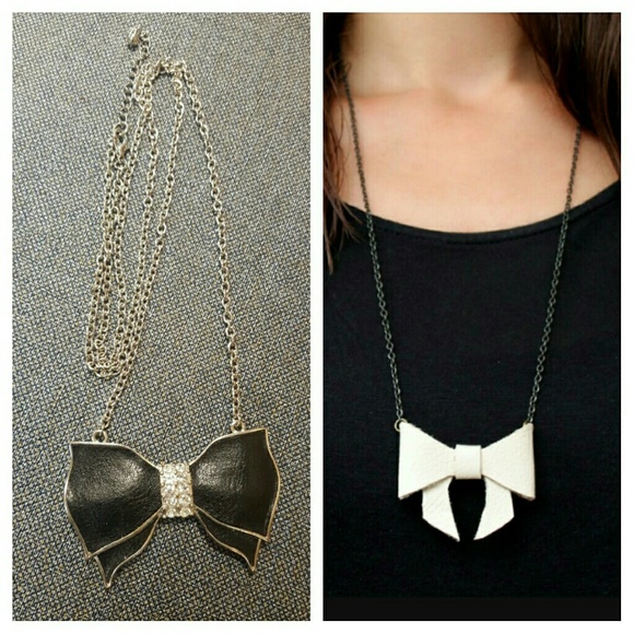 Vintage | Jewelry | Vintage Leather Rhinestone Bow Statement Necklace ...