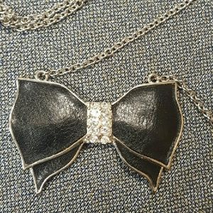 Vintage | Jewelry | Vintage Leather Rhinestone Bow Statement Necklace ...