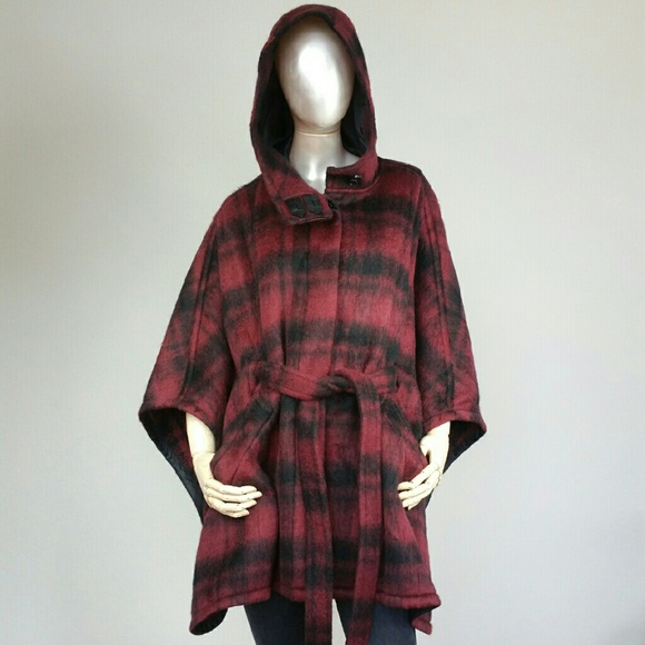Coach | Jackets & Coats | Coach Wool Plaid Cape With Hood Pockets And ...