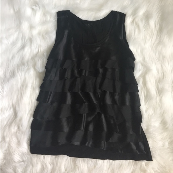 LOFT | Tops | Black Satin Ruffle Tank Top | Poshmark