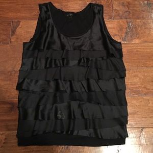 LOFT | Tops | Black Satin Ruffle Tank Top | Poshmark