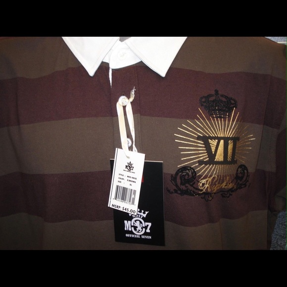 MO7 | Shirts | Mo7 Striped Polo Shirt With Print And Foil | Poshmark