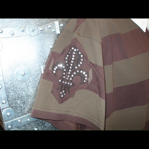 MO7 | Shirts | Mo7 Striped Polo Shirt With Print And Foil | Poshmark