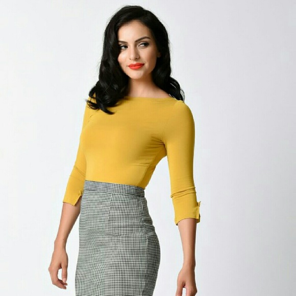Unique Vintage | Tops | Mustard Yellow Retro Pinup Top | Poshmark