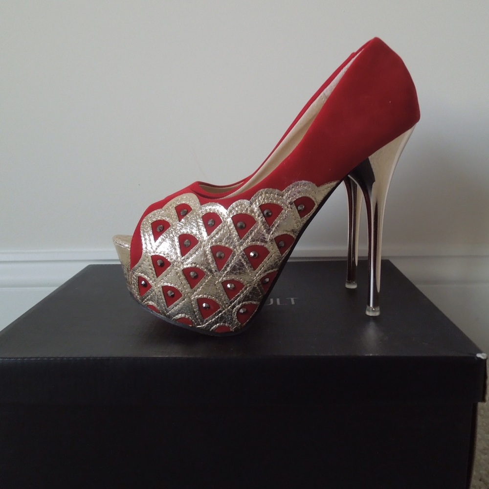 Peacock Velvet Platform Heels - Gem