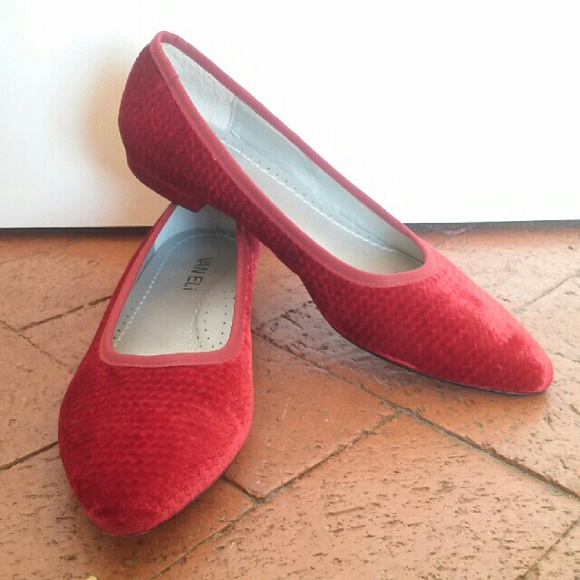 Vaneli | Shoes | Vaneli Red Velour Flats With Leather Sole Sz 75 | Poshmark