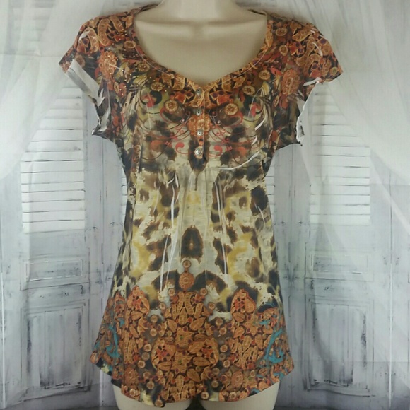 Unity World Wear | Tops | Earth Toned Studded Blouse Size Small | Poshmark