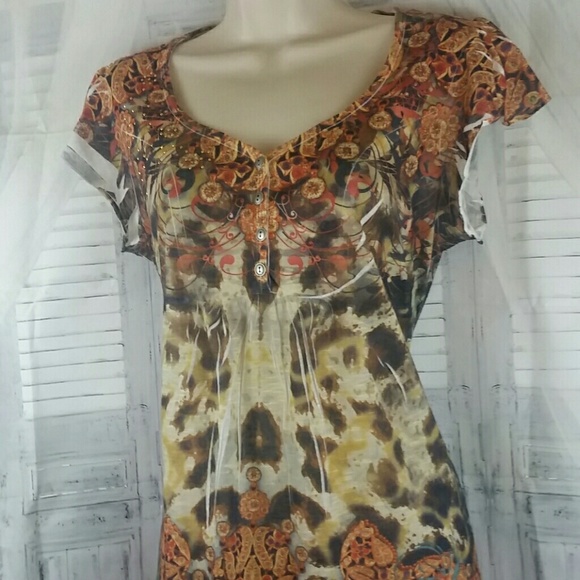Unity World Wear | Tops | Earth Toned Studded Blouse Size Small | Poshmark
