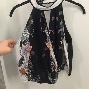 bebe | Tops | Bebe Flower Neckline Top Blouse Cross Front Xs | Poshmark