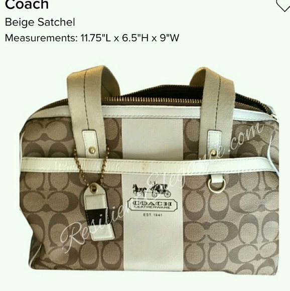 Coach | Bags | Coach Satchel White Khaki Signature | Poshmark