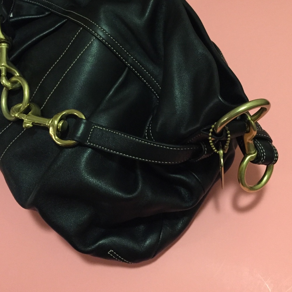 Coach Ergo Pleated Hobo Black Leather Shoulder Bag - Gem