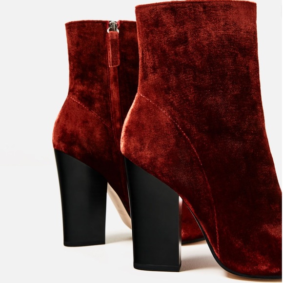 Zara | Shoes | New Zara Ankle Boots Chic Red Velvet High Heel | Poshmark