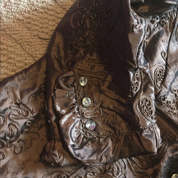 Agora | Jackets & Coats | Chocolate Silk Jacket With Rhinestone Buttons ...