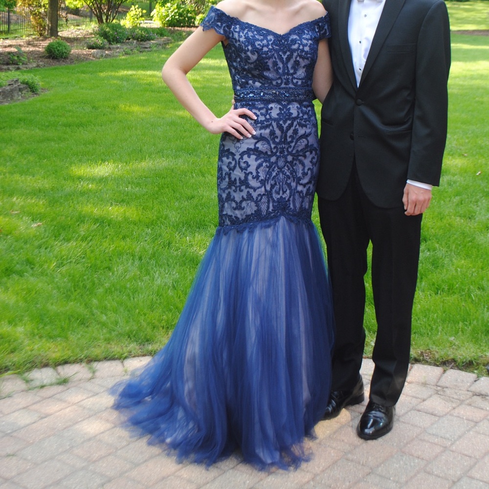 Navy Mermaid Prom Dress - Gem