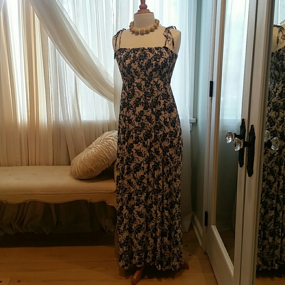 Uniqlo | Dresses | Uniqlo Long Floral Dress With Thin Tie Straps | Poshmark