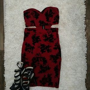 Trixxi | Dresses | Trixxi Red Black Midi W Front Side Cut Outs | Poshmark