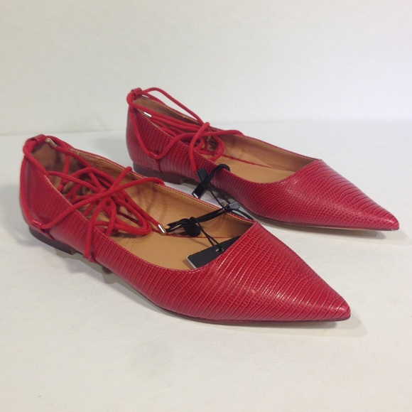 Zara | Shoes | Zara Red Embossed Lace Up Flats | Poshmark