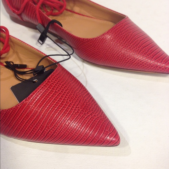 Zara | Shoes | Zara Red Embossed Lace Up Flats | Poshmark