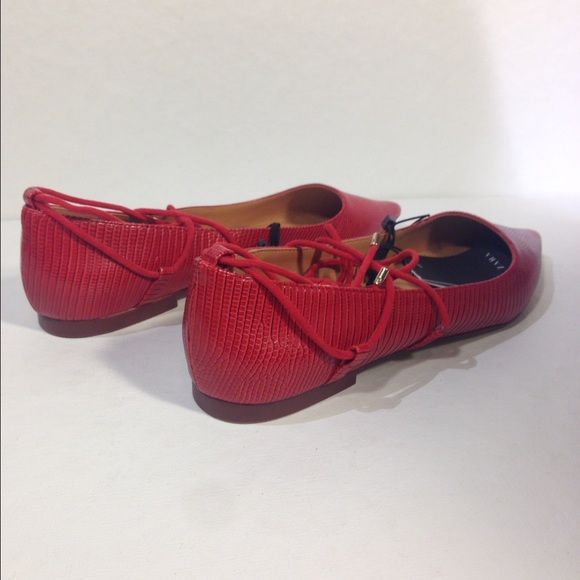 Zara | Shoes | Zara Red Embossed Lace Up Flats | Poshmark