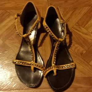 Shoes | Yellow And Gold Wedge Sandals | Poshmark