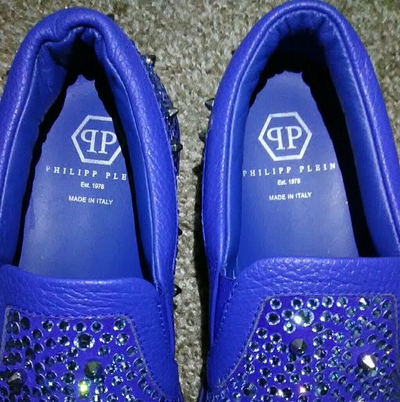 Philipp Plein | Shoes | Philipp Plein Blue Studded Rhinestone Slip Ons ...