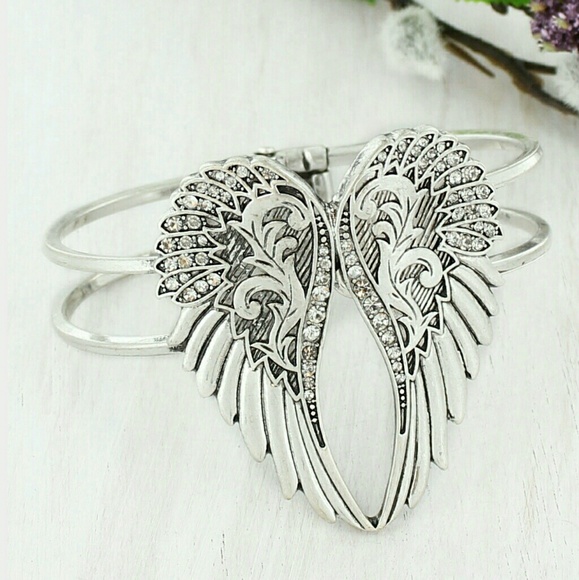 Miss Me | Jewelry | Silver And Crystal Angel Wings Hinge Bracelet ...