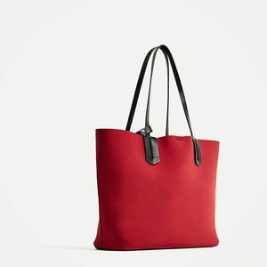 Zara | Bags | Zara Redblack Fabric Tote Bag | Poshmark