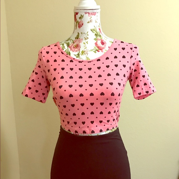 Forever 21 | Tops | Forever 2 Pink With Black Hearts Crop Top | Poshmark